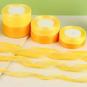 1 inch Yellow Organza Ribbon for Gift Wrapping,100 Yard Craft Sheer Chiffon Ribbon for Gift Wrapping,Bouquet Wrapping,Wedding Decoration,All Crafting and Sewing