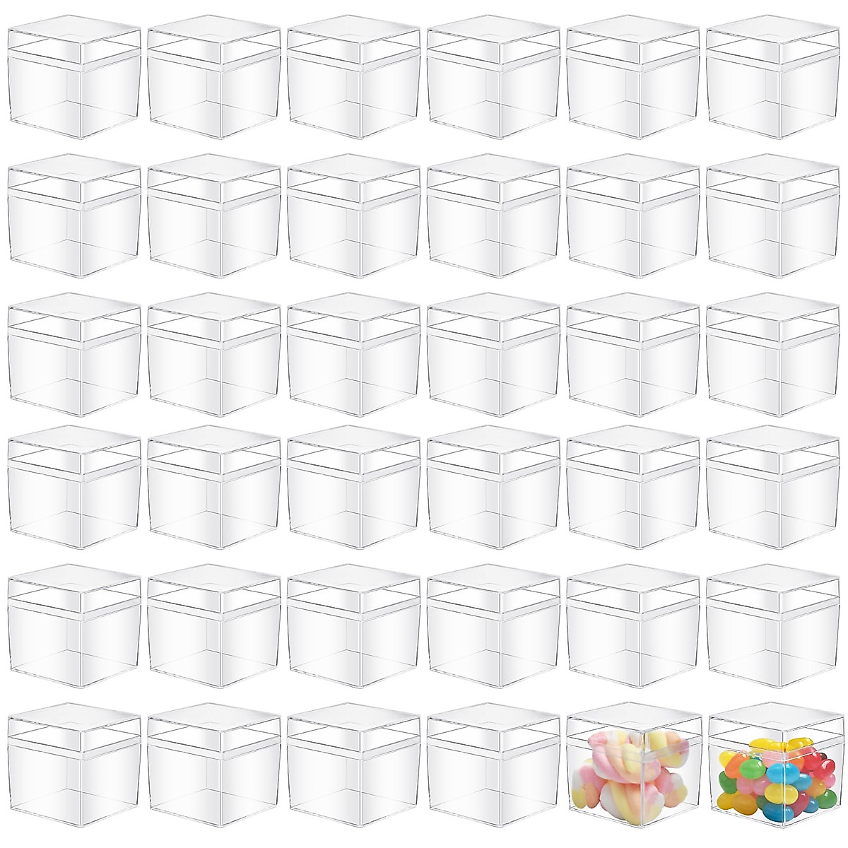 Aemygo 36 Pcs Clear Acrylic Boxes, 2 Inch Small Acrylic Cube Boxes with Lids Small Square Acrylic Display Box Plastic Square Cube Mini Clear Container for Candy Jewelry Tiny Beads (5cm)
