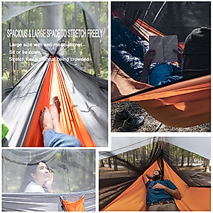 Single & Double Camping Hammock with Mosquito/Bug Net, Outdoor Portable Parachute Nylon Hammock with Tree Straps, Lightweight Backyard Hammock Survival Travel Bed 110" L x 59" W (Blue/Sky Blue)