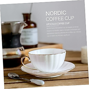 DOITOOL 1 Set Coffee Cup Set Tea Cup with Spoon and Saucer Coffee Cup with Dish Coffee Cups and Saucer Espresso Glasses Espresso Cups and Saucer British White Ceramics Lovers Drinking Cup