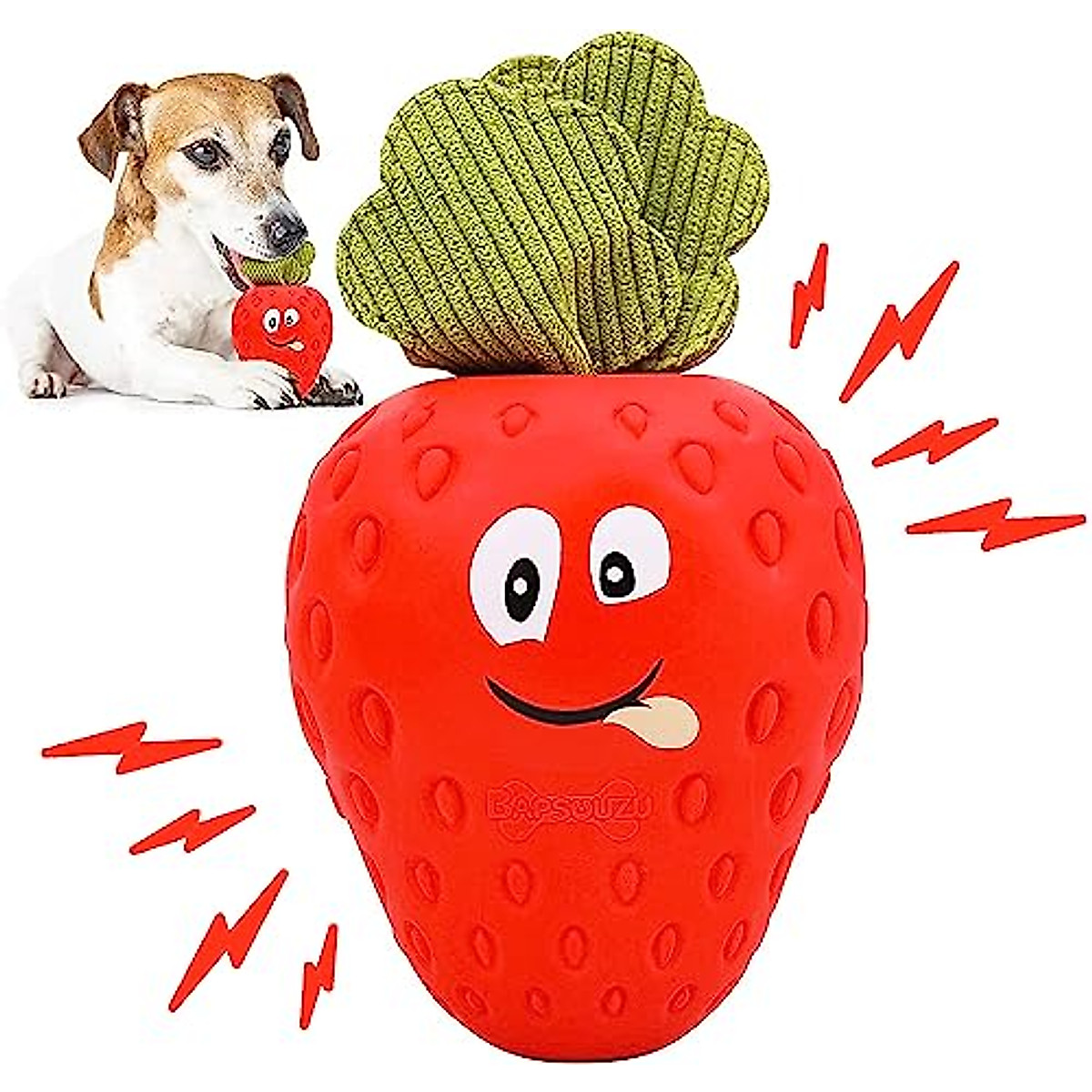 BAPSOUZU Squeaky Dog Chew Toys for Aggressive Chewers, Rubber Indestructible Tough Durable Dogs Toys Interactive Puppy Teeth Clean (Red Strawberry)