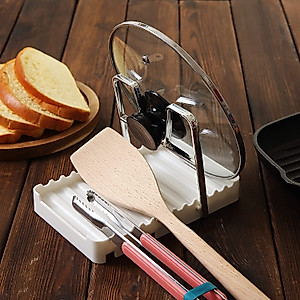 GuoGuo Wu Multifunctional Lid and Spoon Holder for Kitchen, Foldable Spatula/Ladle/Spoon Rest for Countertop and Stove Top, Multifunctional Holder for ipad, phone, Water Cup - White, 1 Pack