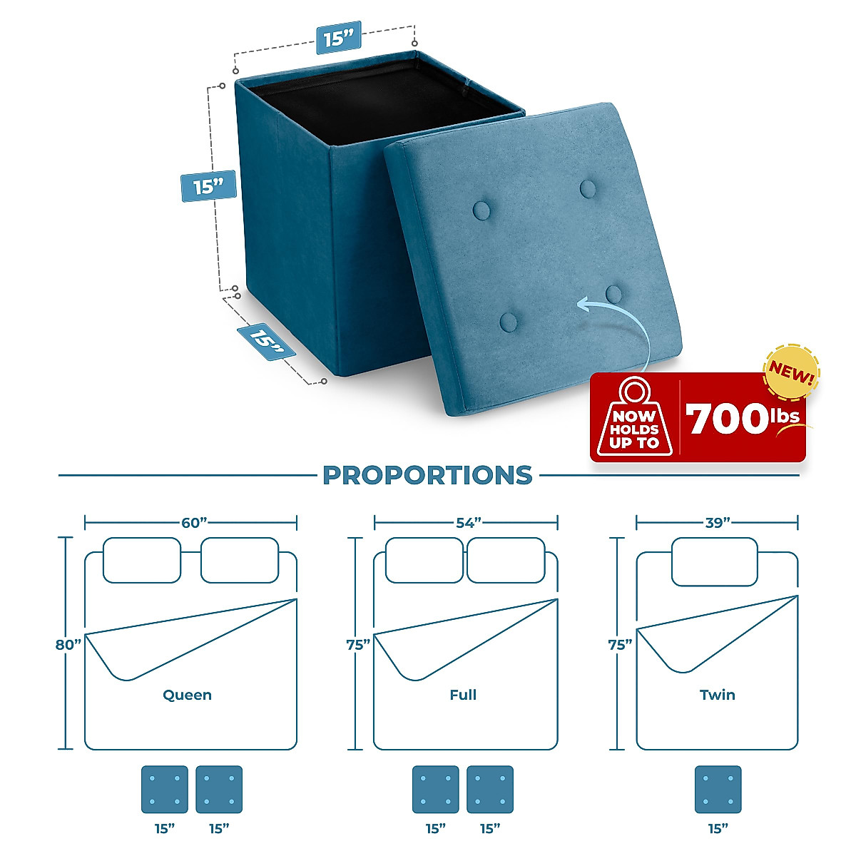 Sorbus Storage Ottoman Foot Rest Cube– Small Folding Ottoman Bedroom Bench Chest 15 Inch Toy Box Coffee Table, Shoe Storage, Foot Stool, Pouf Storage Ottoman, Seat, Suede Velvet Fabric - Teal Blue