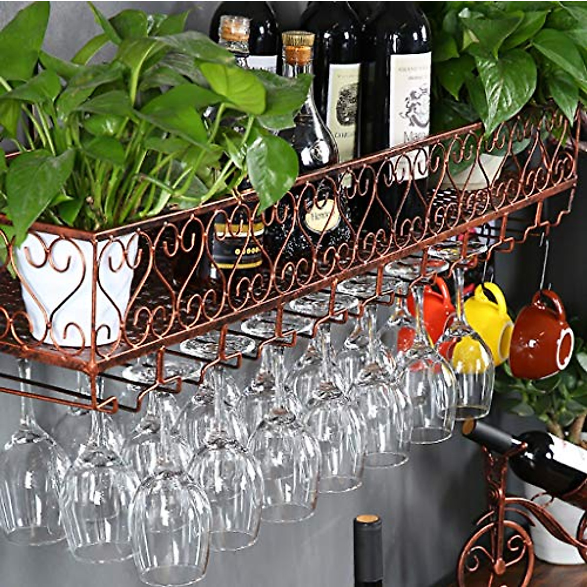 Wine Racks Metal Iron Wine Rack Upside Down Glass Holder Insert Glass Frame Hanging Wine Rack Shelf Creative Tall Cup Holder Glassware Rack (Size : L60*W25cm)