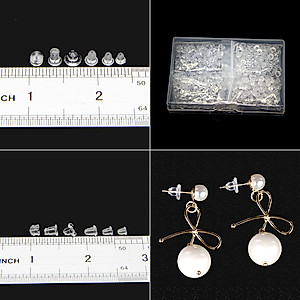 Silicone Earring Backs, Clear Earring backings with Box, Earring Safety Back Pads backstops Stopper, 6 Different Shapes Soft Earring Backs Replacements (600PCS/300Pairs)