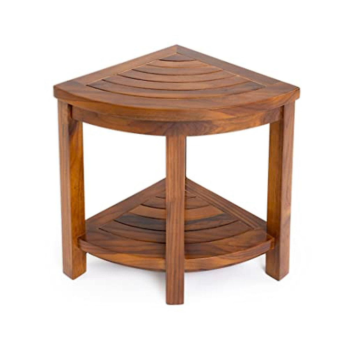 ALATEAK Corner Wood Bath Spa Shower Stool Table Bench Shelf Storage Fully Assembled 15"