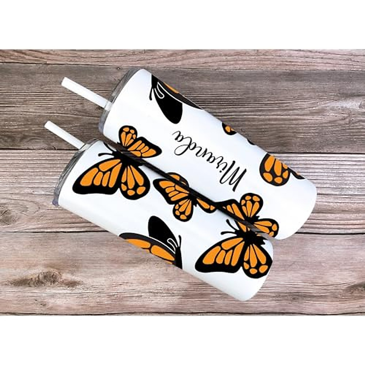 Monarch Butterfly Tumbler, Stainless Steel Insulated Tumbler with Lid, Double-Wall Vacuum Bottle Cup for Hot Cold Drinks, Gift for Butterfly Lover Women Mom (20 oz)