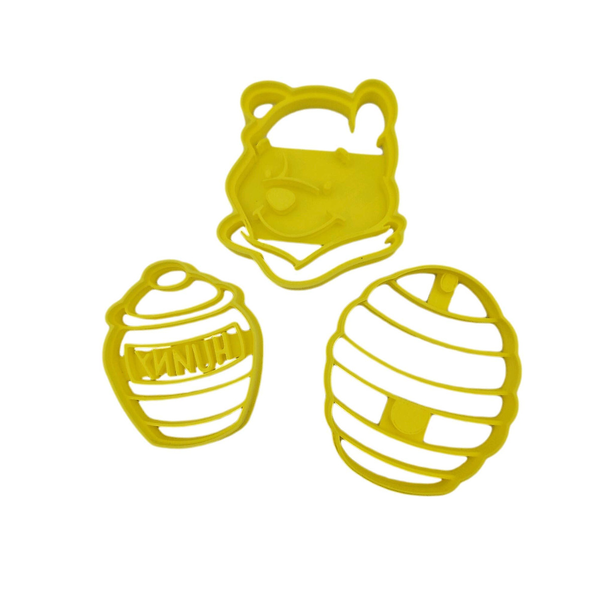 INSPIRED BY WINNIE THE POOH COOKIE CUTTERS Bear Character Adventure Winnie The Pooh Themed Head Face Honey (Hunny) Pot and Bee Hive Cookie Cutters (3 Pack)