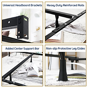 Clara Clark Adjustable Bed Frame - Double Bed Frame Expands to Queen Bed Rails, King Size Frame with Cross Rail and Center Support - 5.25” H Under Bed Frame for Box Spring and Mattress, Black