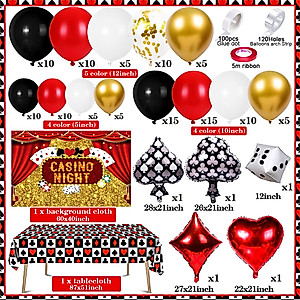 Winrayk 125Pcs Casino Theme Party Decorations Birthday Supplies Casino Red and Black Balloon Garland Poker Tablecloth Casino Backdrop Dice Poker Balloon Casino Games Las Vegas Casino Party Decorations