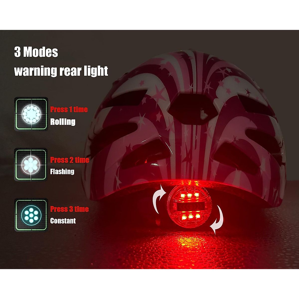 Natuway Toddler Helmet Unicorn Bike Helmet for Girls with Taillight 3D Unicorn CPSC and CPSIA Safety Certified Approximately 2-8 Years Skateboard Skating Scooter Helmet Gifts