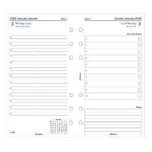 Filofax Refill, Personal/Compact Size, Day on Two Pages with Appointments, White Paper, Bilingual, 2022 (C68417-22)