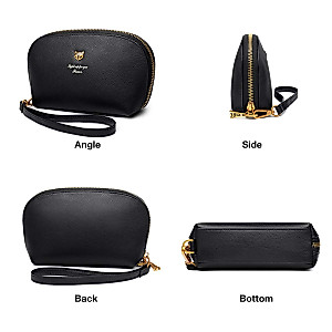 Leather Wallet for Women, Genuine Leather Ladies Clutch Wallet With Wristlet Card Holder Zipper Coin Pocket (black)