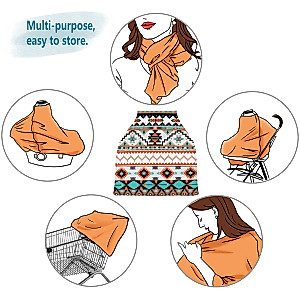 Ethnic Geometric Chevron Aztec Nursing Cover Breastfeeding Scarf, Stretchy Infant Carseat Canopy Multi-use Stroller Cover Car Seat Cover for Baby Girl Boy