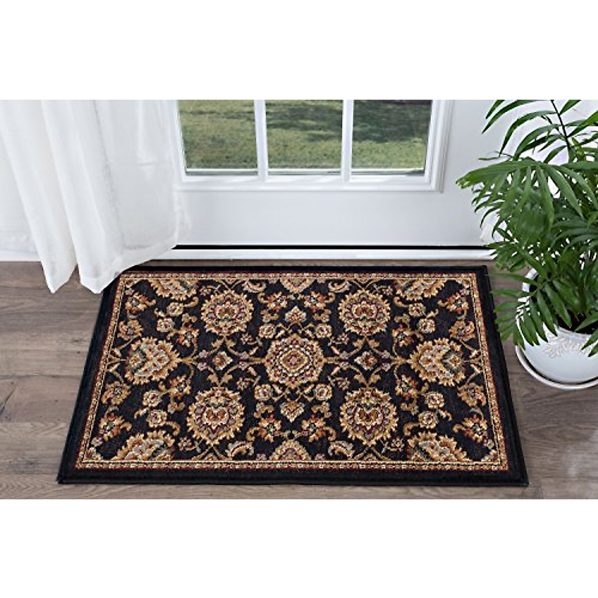 Charlotte Traditional Oriental Black Scatter Mat Rug, 2' x 3'