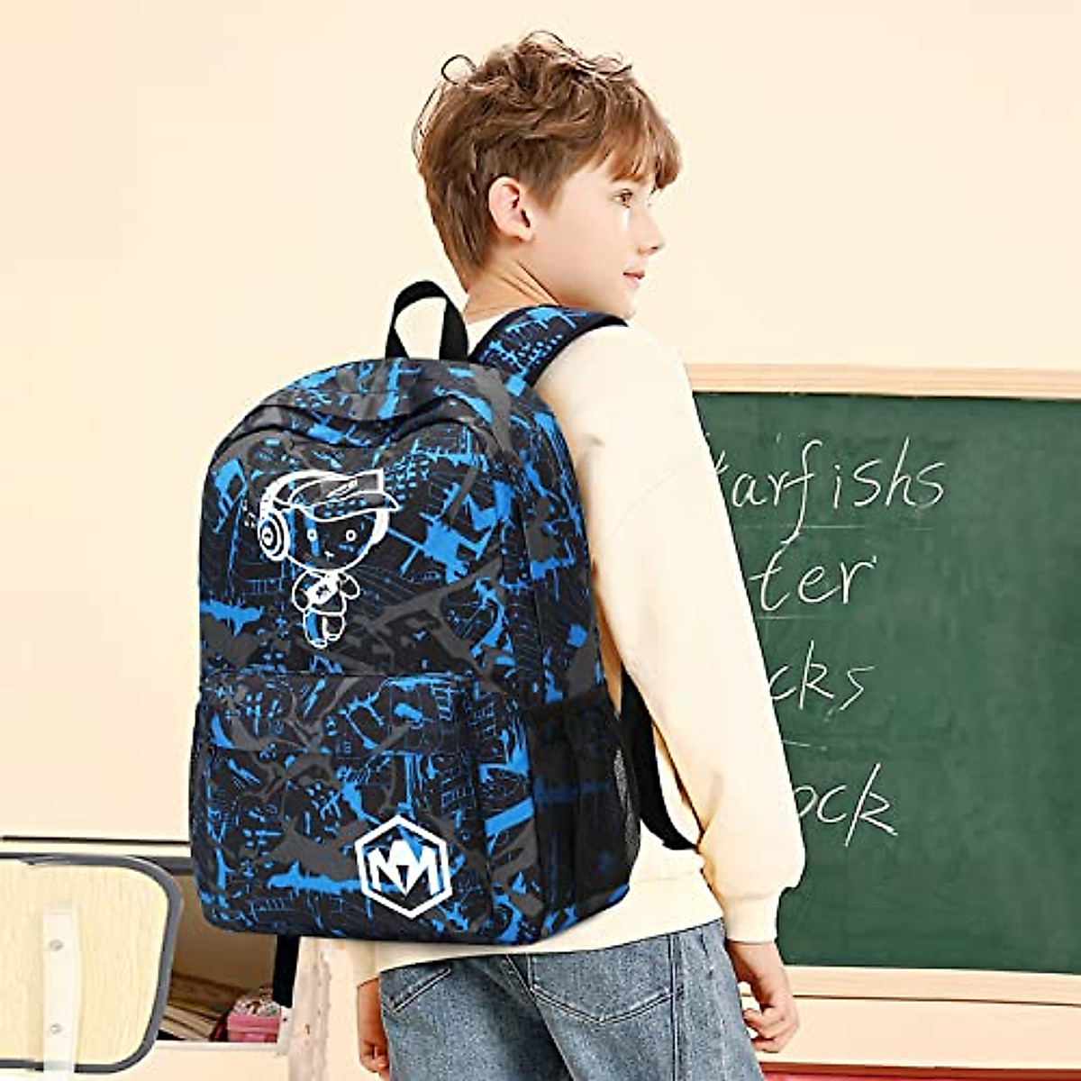 School Backpack for Teen Boys Bookbags Elementary High School Kids Travel Daypacks (Blue)