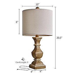 PoKat 20.5" Mid Century Table Lamp Sets of 2 for Living Room Retro Style Farmhouse Table Lamp for Bedroom Classic Beige Resin Bedside Night Light Lamps