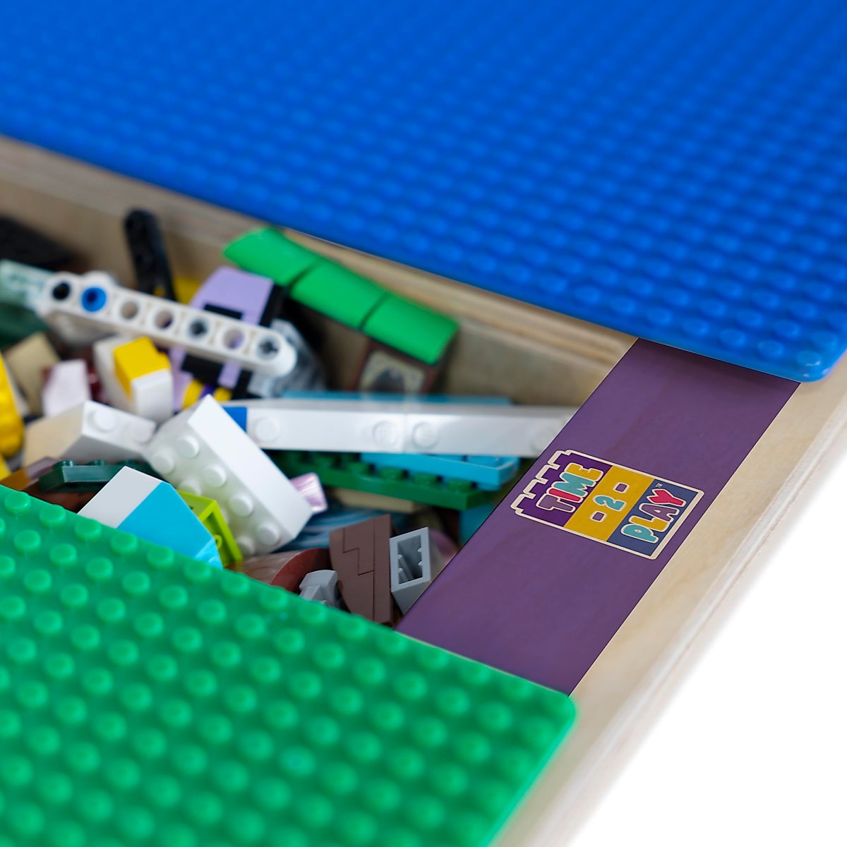 Contender Time-2-Play 35" W Square Build & Learn Compatible with Duplo Table with Trough & Shelf (with Gliders, Blue & Green, 12”-17” Adjustable Legs)
