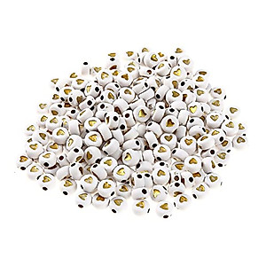 NHBT YU 100pcs 4x7mm Black White Gold Letter Beads for Jewelry Making Components Acrylic Alphabet Round Beads Bracelet Components DIY T87 (Color : White-Gold Love, Size : 100pcs)