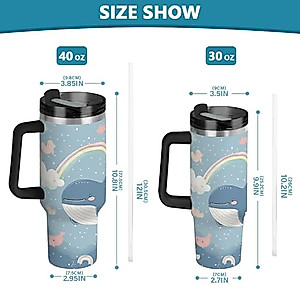 FRCSDIY Rainbow Whale Insulated Tumbler with Handle and Straw Lid,30oz Leakproof Stainless Steel Cup BPA-Free Water Bottle