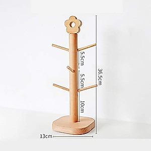 Panow Soild Wood Countertop Mug Tree, Drying Storage Rack Holder, Cups Stand with 6 Hooks, Coffee Counter Bar Accessory, Kitchen Organizer