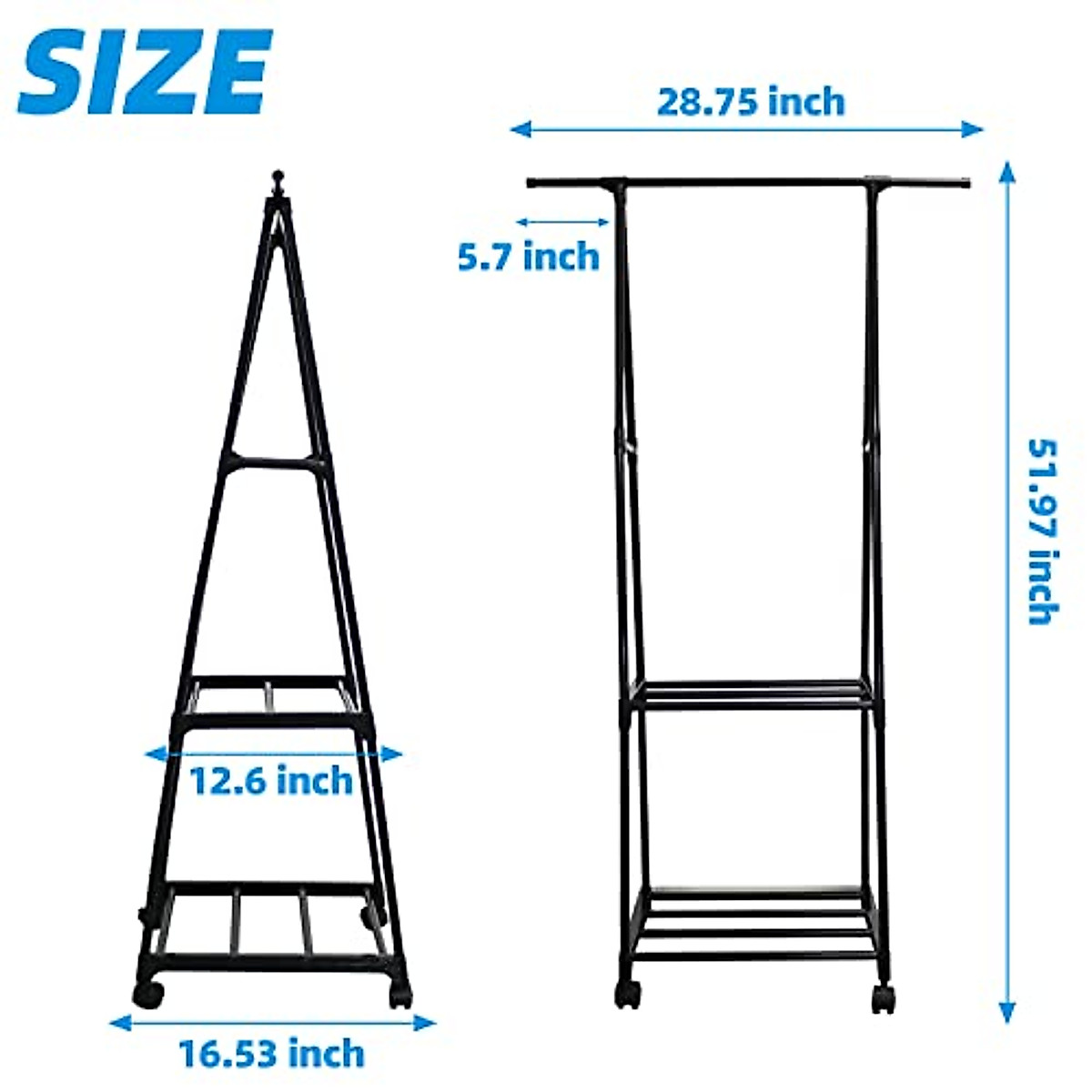 QPEY Small Metal Clothing Rack with Wheels,3-Tier Clothes Garment Coat Rack,Clothes Rack for Hanging Clothes,Portable Rolling Clothes Rack for Hanging Clothes,Coats,Skirts,Shirts,Sweaters