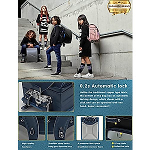 Baobab's wish Ransel Randoseru Backpack Semi-automatic satchel Japanese school bag for girls and boys PU leather bab-rng58 (Blue)