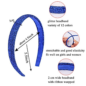 12 Colors Sparkle Plastic Headbands For Girls,Glitter 2 cm Thin Head Bands No Slip Fashion Girls Hard Toddler Hairbands