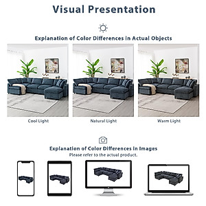 Modern Modular Sofa, 6 Seat Chenille Fabric Sectional Couch with Ottoman, U Shaped Convertible Sleeper Sofa for Living Room, Apartment