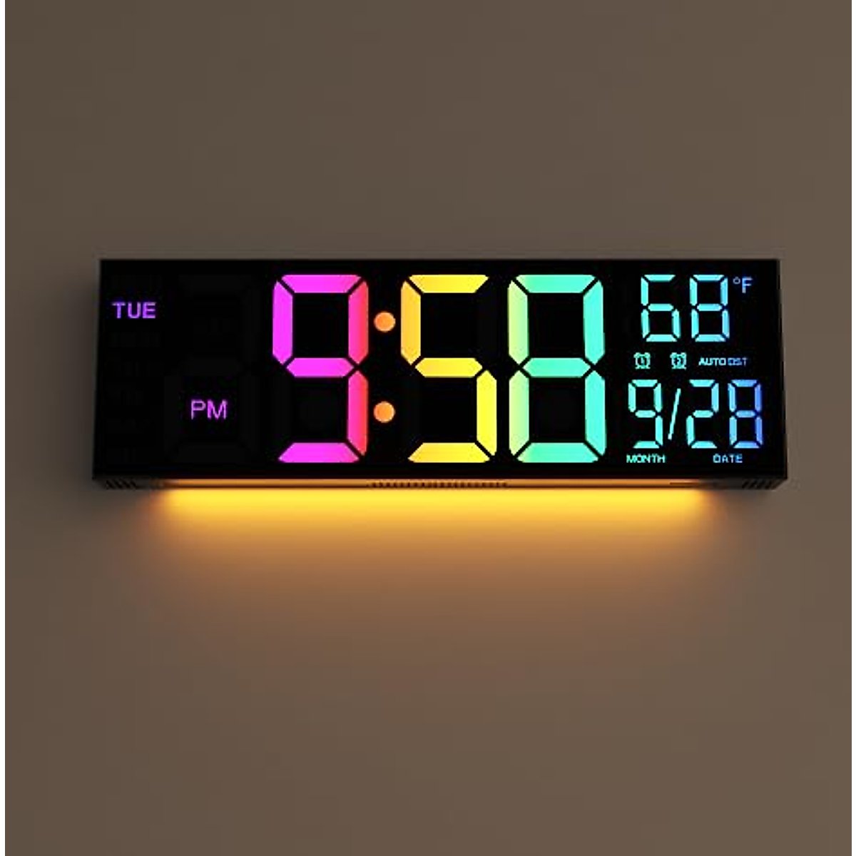 Digital Wall Clock Large Display, 16.2" Digital Wall Clock with RGB Color Changing Remote Control, Automatic Brightness Dimmer with Night Lights, Auto DST, Date Week,Temperature