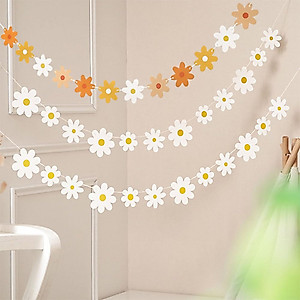 Daisy Boho Banner Party Decorations,3 Packs Groovy Party White Daisy and Colorful Daisy Flower Banners,Spring Flower Garland Daisy Paper Cutouts for Indoor Outdoor Girls Shower Birthday Party Supplies