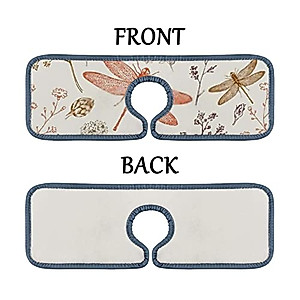 Kitchen Faucet Absorbent Mat 2 Pieces Dragonfly Soft Flowers Faucet Sink Splash Guard Bathroom Counter and RV,Faucet Counter Sink Water Stains Preventer