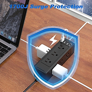 QBA Desk Clamp Power Strip with USB C, 9 Widely Spaced Outlets with 4 USB Ports, 3 Side Outlet Extender with 6FT Extension Cord, Desk USB Charging Station for Home Office Dorm, Black
