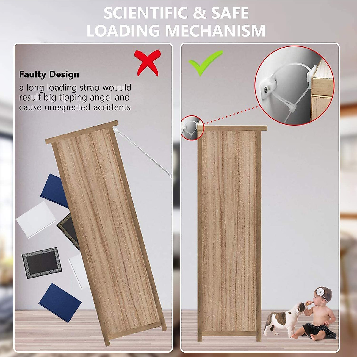 Furniture Straps 10 Packs Anti-Tip Furniture Wall Anchor Straps for Baby Proofing Cabinet Anchors Protect Toddler and Pet from Falling Furniture Adjustable Child Pet Secure Straps Earthquake Resistant