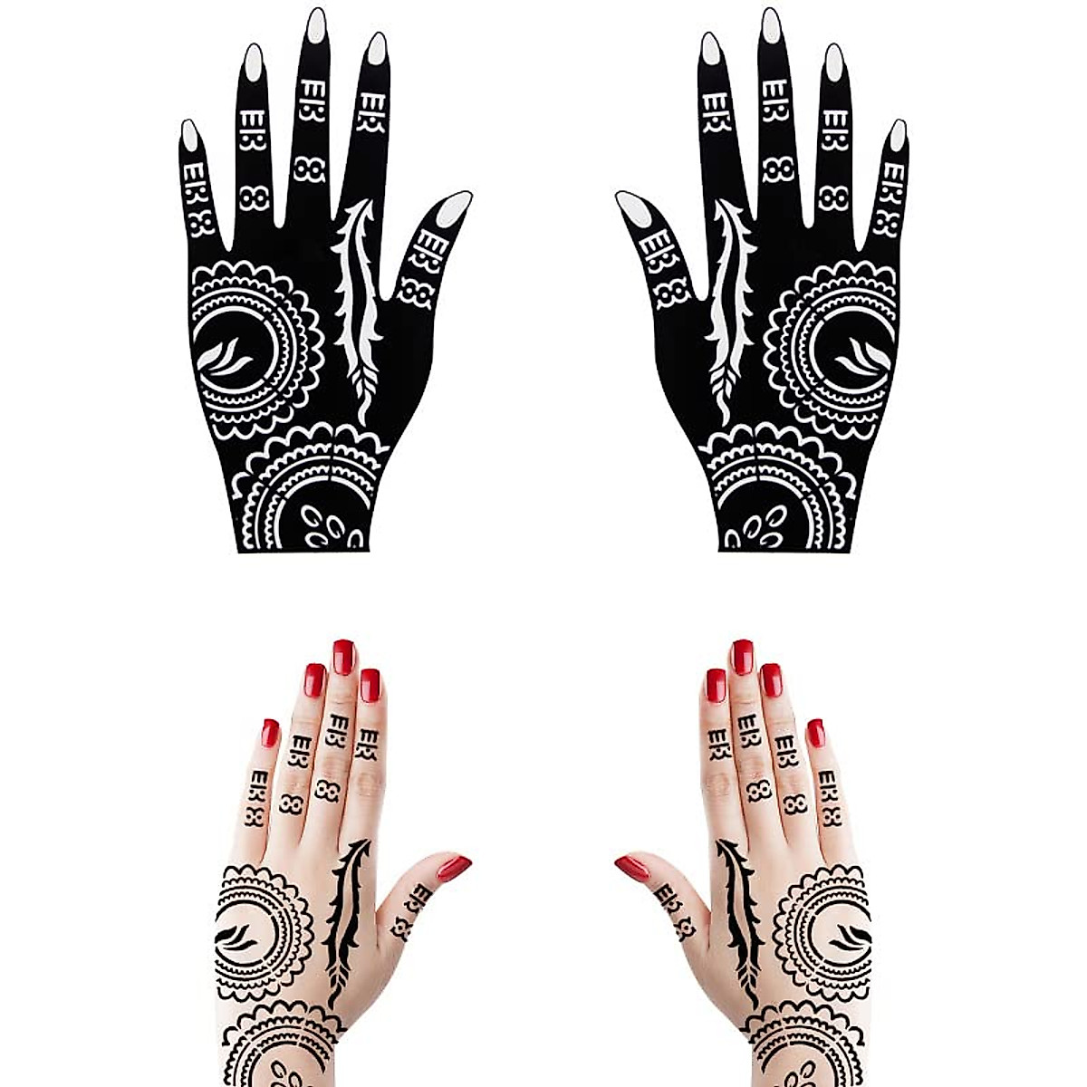 Kotbs 18 Sheets Temporary Tattoo Stencils, Indian Arabian Henna Tattoo Stencils, Glitter Airbrush Tattoo Stickers for Women Boys Girls Hand Body Art