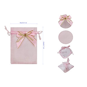 Sanrich 50pcs Sheer Organza Bags 3.9x4.7 Inches Jewelry Bags Candy Rose Drawstring Pouches Wedding Favor Gift Bags Business Display Sachets (Pink)