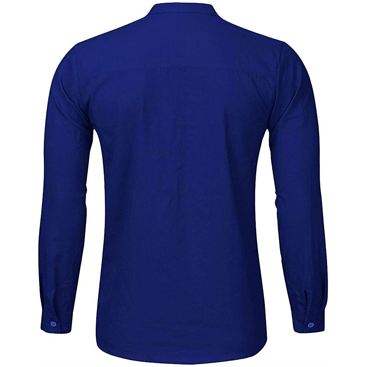 Men Linen Button Up Dress Shirt Long Sleeve Casual Cotton Beach T Shirts Stand Collar Solid Color Summer Yoga Tops (Blue,XX-Large)