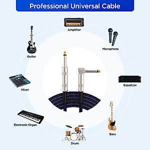 DISENS Guitar Cord-Amp Cord for Bass & Electric Guitar - Straight to Right Angle 1/4 Inch Instrument Cable 10 ft Pure Copper Audio Instrument Cable-Blue Braided Tweed