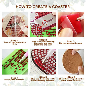 Temlum 6 Pcs Diamond Painting Coasters with Holder, Abstract Plants Coasters Diamond Art Kits for Beginners, Adults Small Diamond Painting Kit Art Craft Supplies