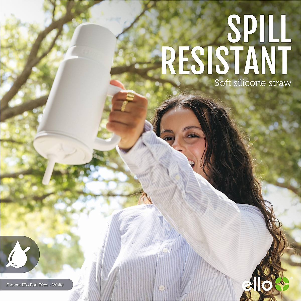 Ello Port 30oz Tumbler with Carry Loop & Integrated Handle | Vacuum Insulated Stainless Steel Reusable Water Bottle Travel Mug | Leak Proof Lid | Flexible Straw | BPA-Free | Dishwasher Safe | Mauve