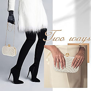 Women Evening Bags Pearl Clutch Bag Artificial Pearls Beaded Bride Purse Bridal Pearl Clutch with Chain Vintage Clutch Purses for Wedding Party