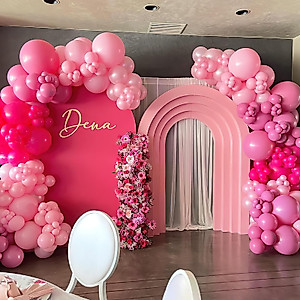 YAOWKY 124PCS Pink Balloon Arch Garland Kit with Different Size 18 12 10 5 Inch Pastel Hot Pink Metallic Rose Gold Confetti Balloons for Princess Theme Wedding Valentine's Day Party Decorations