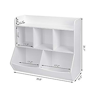 UTEX Toy Storage Organizer with Bookcase, Kid’s Multi Shelf Cubby for Books,Toys, Storage Organizer for Boys,Girls Play Room/Bedroom-White