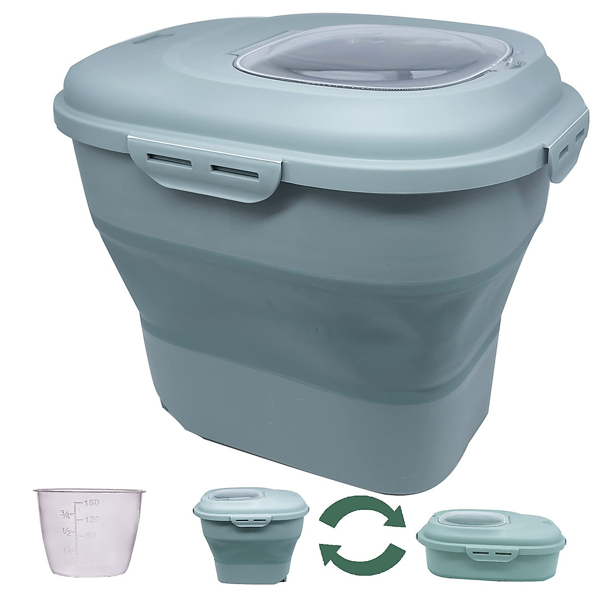 Collapsible Dog Food Storage Container with Lids,50LB Airtight Collapsible Pet Cat Storage Bin with Locking Lids Wheels Hand Scoop,Foldable Food Storage Container for Pet Food Cereal Flour Rice,Green