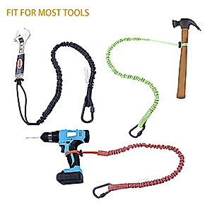 3 Pack Retractable Tool Lanyard, Safety Fall Protection Tools Leash with Aluminum Screw Lock Carabiner Clip and Adjustable Loop End, Tough Scaffold Tether for Construction Roofing (Black+Orange+Green)