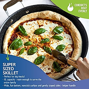 Granitestone Nonstick 14” Frying Pan with Lid Ultra Durable Mineral and Diamond Triple Coated Surface, Family Sized Open Skillet, Oven and Dishwasher Safe, Large, Black