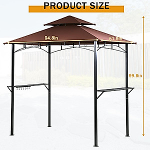 8' x 5' Grill Gazebo BBQ Canopy Double Tiered Outdoor Grill Tent w/Air Vent and Shelves, Steel Frame Patio Barbecue Gazebo Canopy Tent Hardtop Sun Shade Shelter for Backyard, Lawn, Garden, Picnic