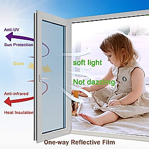 Instruban Window Film One Way Window Privacy Film Static Cling Sun Blocking Anti UV Reflective Window Tint for Home and Office - Black-Silver -17.5inches x 78.7inches