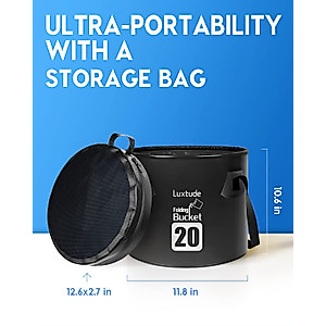 Luxtude Collapsible Bucket with Lid, 5 Gallon Bucket(20L), Camping Bucket, Food Grade Water Bucket, Folding Bucket for Camping, Hiking, Fishing, Car Washing Bucket