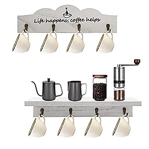 IsmosmCoffee Cup Holder Set of 2 Coffee Mug Holders with 8 Sturdy Hooks Coffee Bar Accessories Mug Rack for Farmhouse Kitchen Decorations, Coffee Station Decor, Mug Organizer, Mug Display (White)